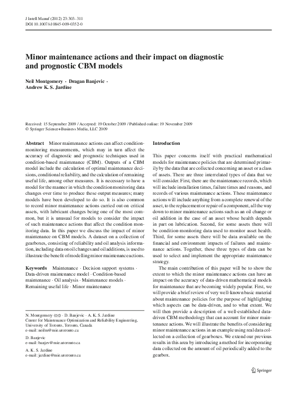 (PDF) Minor maintenance actions and their impact on diagnostic and ...