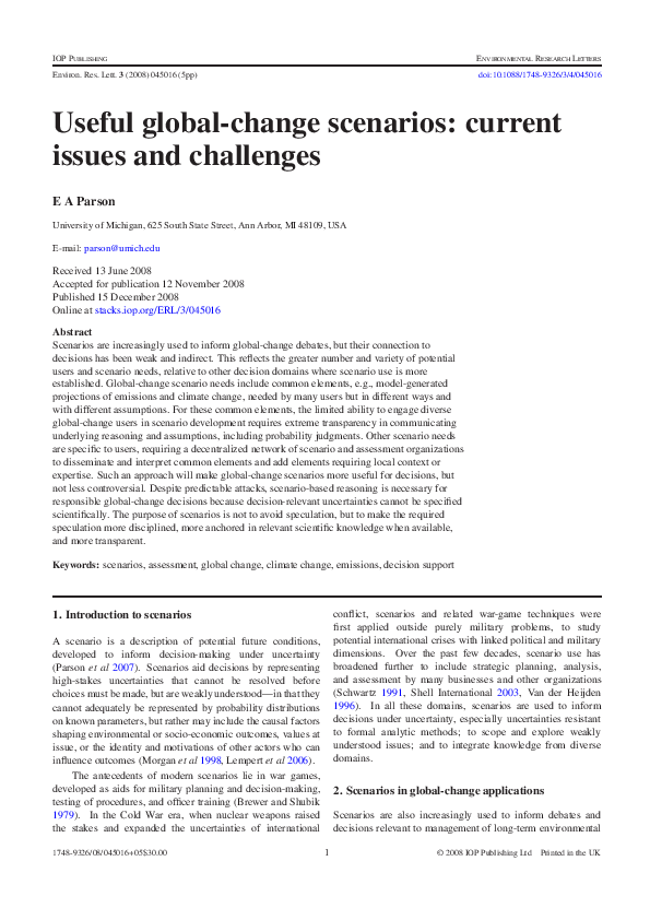 (PDF) Useful global-change scenarios: current issues and challenges