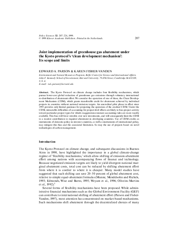 (PDF) Joint implementation of greenhouse gas abatement under the Kyoto ...