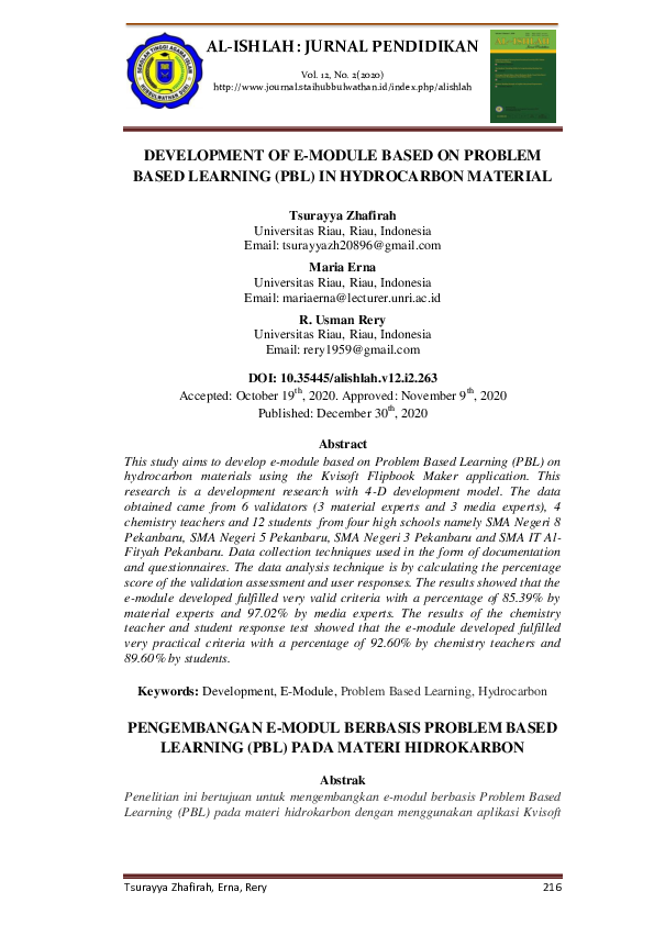 Pdf Development Of E Module Based On Problem Based Learning Pbl In