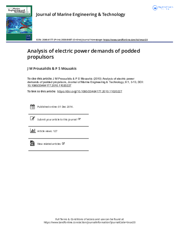(PDF) Analysis of electric power demands of podded propulsors