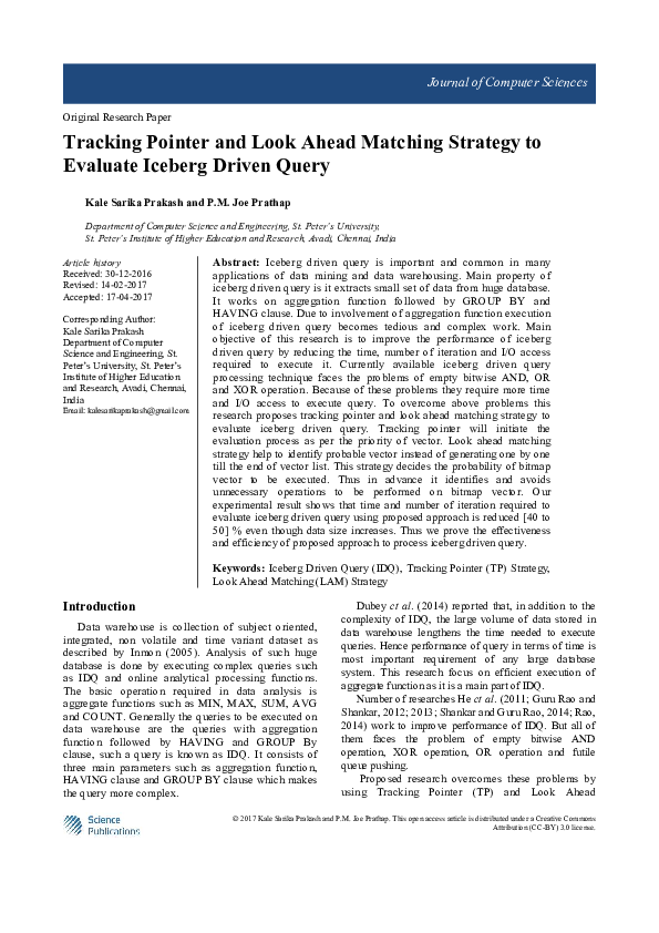 Pdf Tracking Pointer And Look Ahead Matching Strategy To Evaluate Iceberg Driven Query Dr