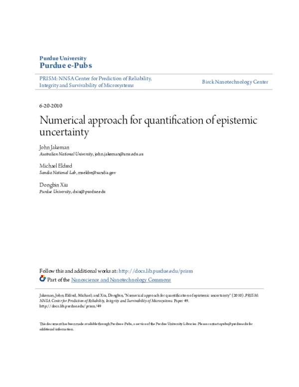 (PDF) Numerical approach for quantification of epistemic uncertainty