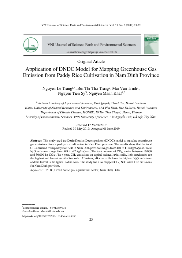 (PDF) Application of DNDC Model for Mapping Greenhouse Gas Emission ...