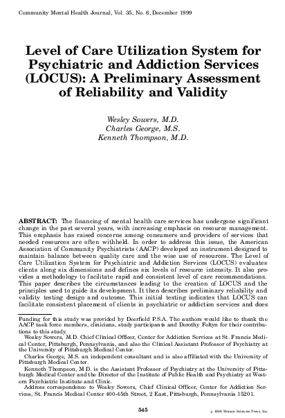 (PDF) Level of Care Utilization System for Psychiatric and Addiction ...