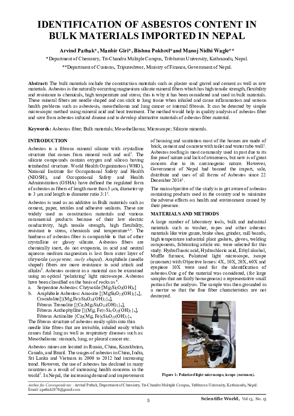 (PDF) Identification of Asbestos Content in Bulk Materials Imported in ...
