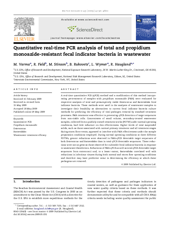 (PDF) Quantitative real-time PCR analysis of total and propidium monoazide-resistant fecal ...