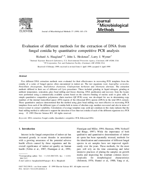 (PDF) Evaluation of different methods for the extraction of DNA from ...