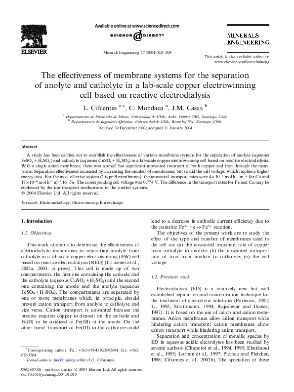 Pdf The Effectiveness Of Membrane Systems For The Separation Of Anolyte And Catholyte In A Lab