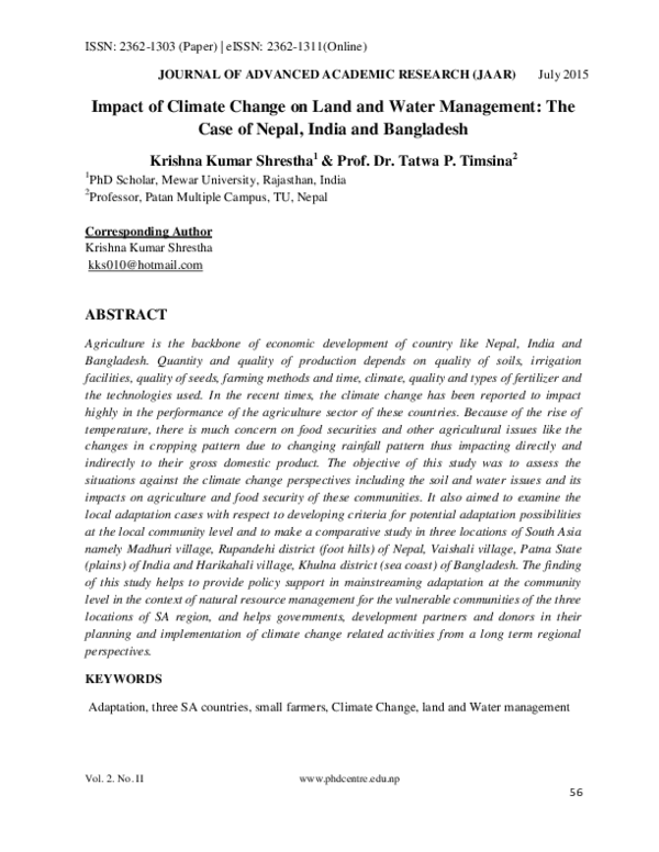 (PDF) Impact of Climate Change on Land and Water Management: The Case ...