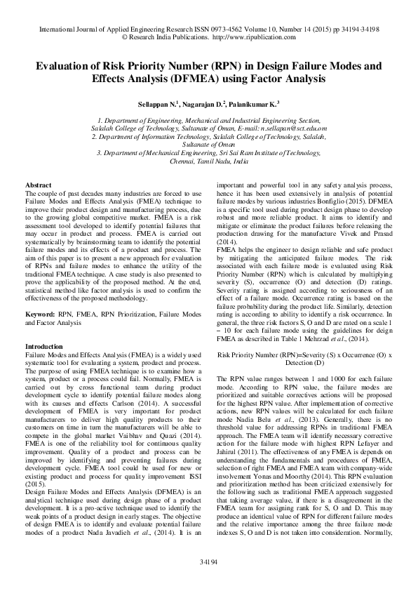 (PDF) Evaluation of Risk Priority Number (RPN) in Design Failure Modes ...