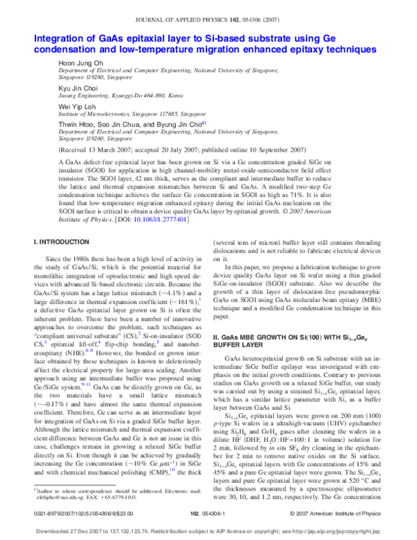 (PDF) Integration of GaAs epitaxial layer to Si-based substrate using Ge condensation and low ...
