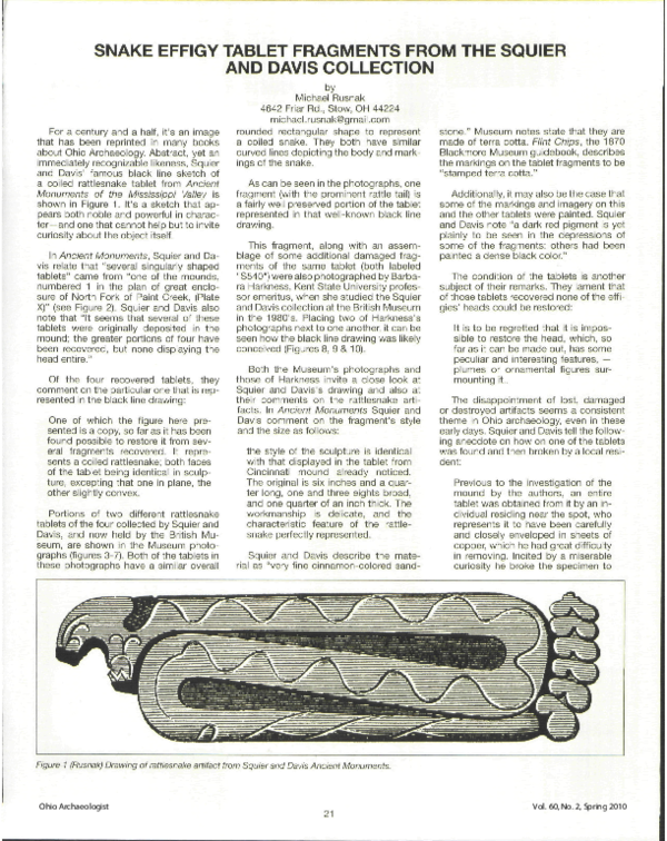 (PDF) Snake Effigy Tablet Fragments from the Squier and Davis Collection