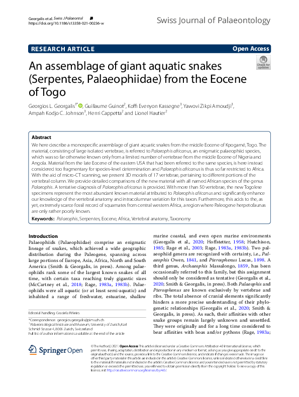 (PDF) An assemblage of giant aquatic snakes (Serpentes, Palaeophiidae ...