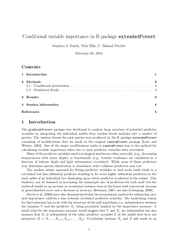 (PDF) Conditional variable importance in R package extendedForest