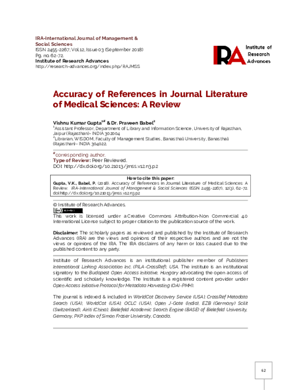(PDF) Accuracy of References in Journal Literature of Medical Sciences ...