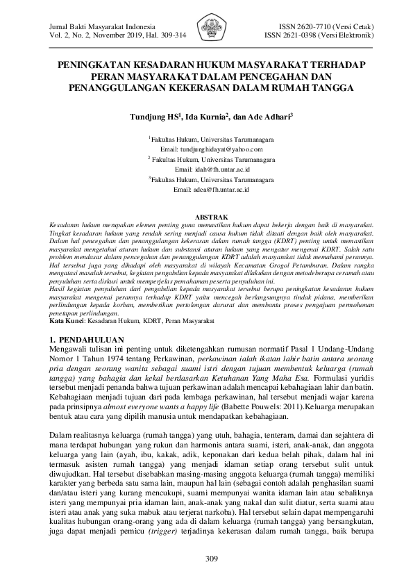 (PDF) Peningkatan Kesadaran Hukum Masyarakat Terhadap Peran Masyarakat ...