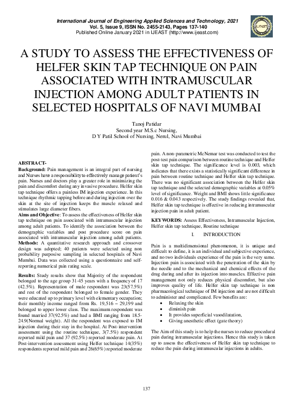 (PDF) A Study to Assess the Effectiveness of Helfer Skin Tap Technique ...