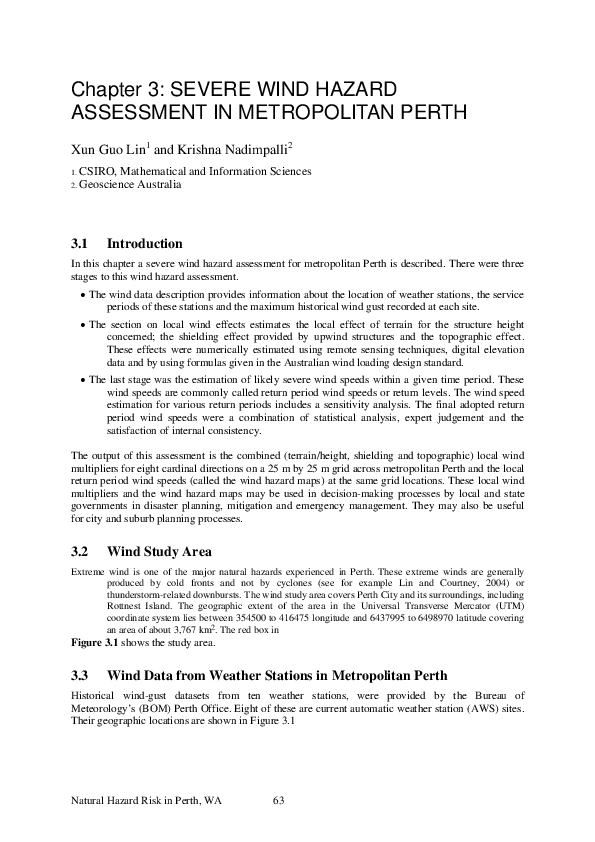 (PDF) Chapter 3: Severe Wind Hazard Assessment in Metropolitan Perth