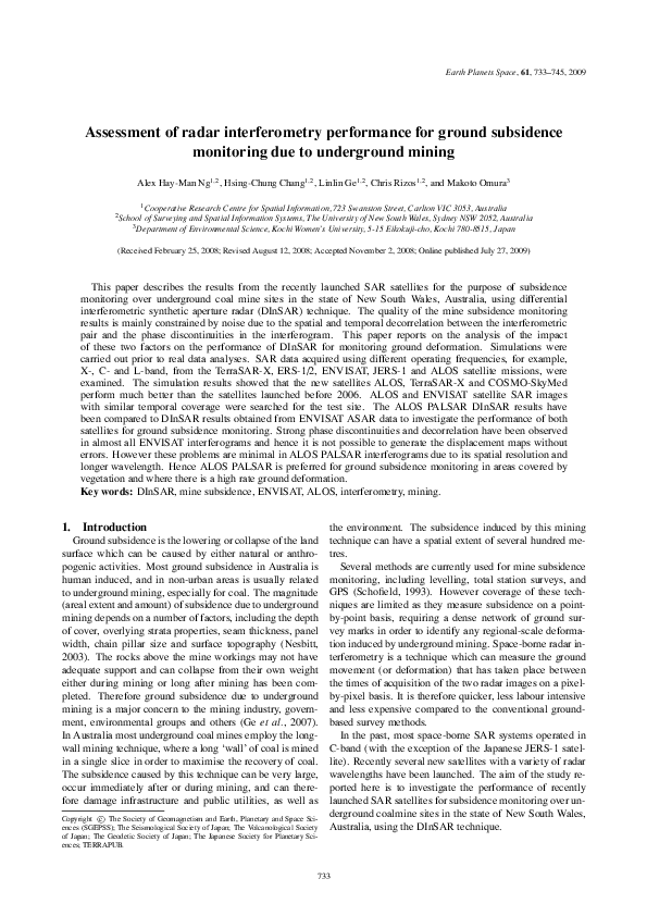 Pdf Assessment Of Radar Interferometry Performance For Ground