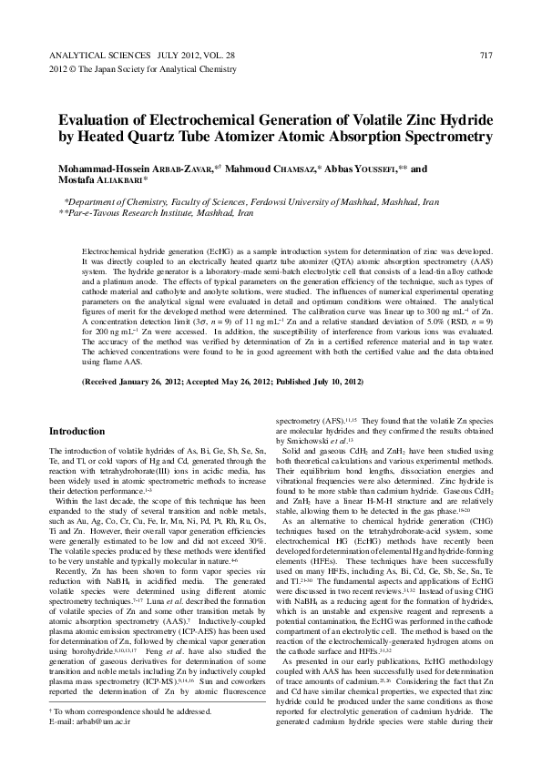 (PDF) Evaluation of Electrochemical Generation of Volatile Zinc Hydride ...