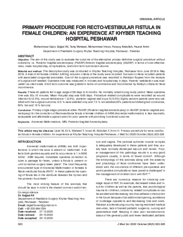 (PDF) Primary Procedure for Recto-Vestibular Fistula in Female Children ...