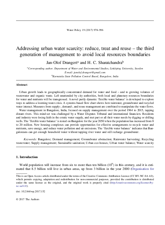 (PDF) Addressing urban water scarcity: reduce, treat and reuse – the ...