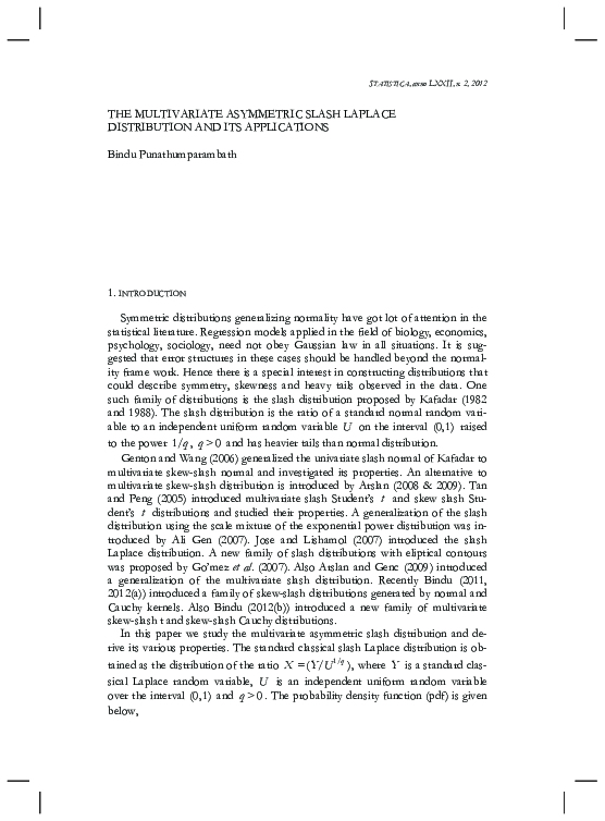(PDF) The multivariate asymmetric slash Laplace distribution and its ...
