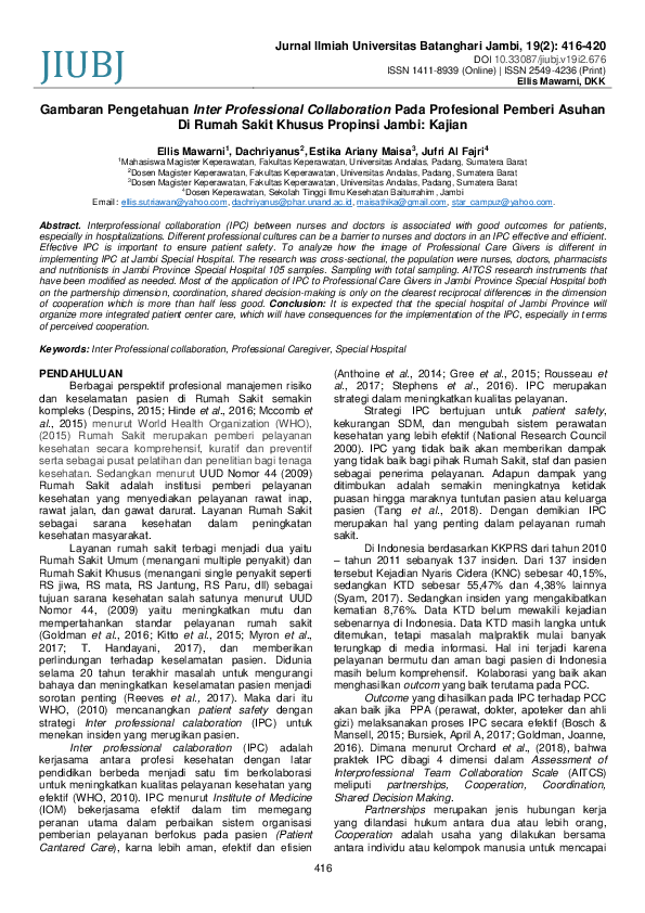 (PDF) Gambaran Pengetahuan Inter Professional Collaboration Pada Profesional Pemberi Asuhan Di ...