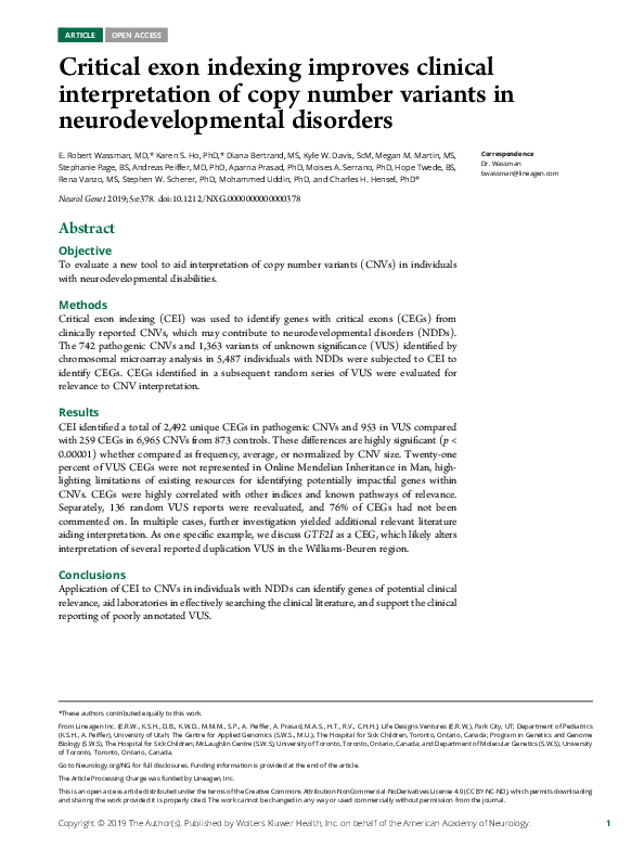 (PDF) Critical exon indexing improves clinical interpretation of copy ...