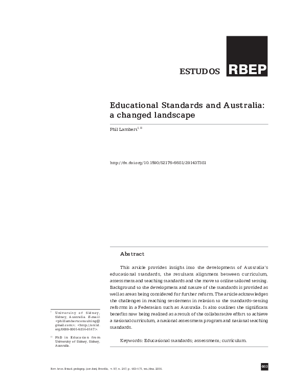(PDF) Educational Standards and Australia: a changed landscape | Dr ...