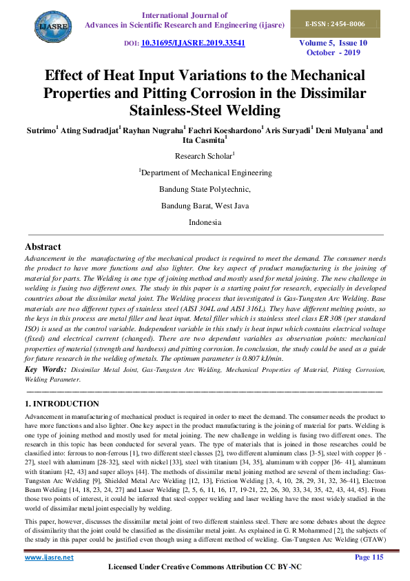 (PDF) Effect of Heat Input Variations to the Mechanical Properties and Pitting Corrosion in the ...