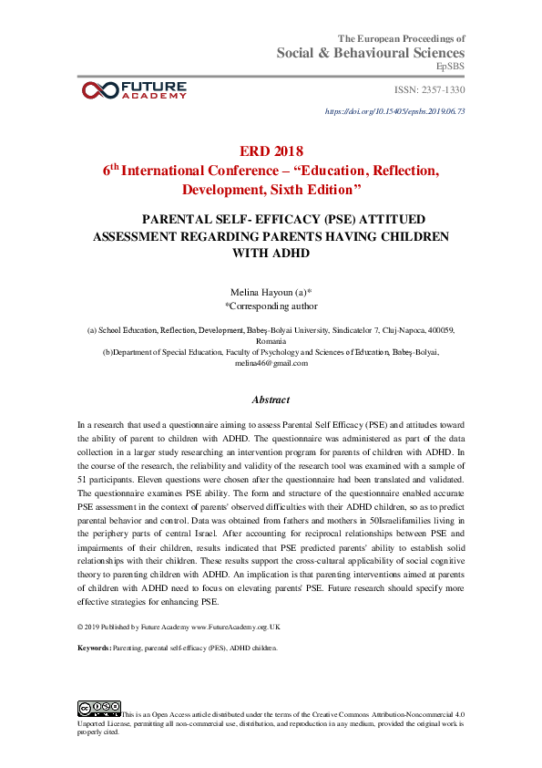 (PDF) Parental Self Efficacy (Pse) Attitued Assessment Regarding Parents Having Children With Adhd