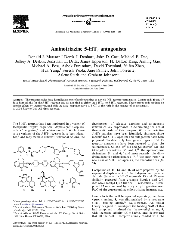 (PDF) Aminotriazine 5-HT7 antagonists