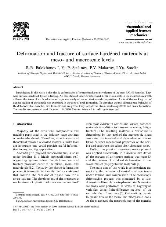 (PDF) Deformation and fracture of surface-hardened materials at meso- and macroscale levels