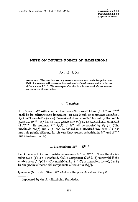 (PDF) Note on double points of immersions