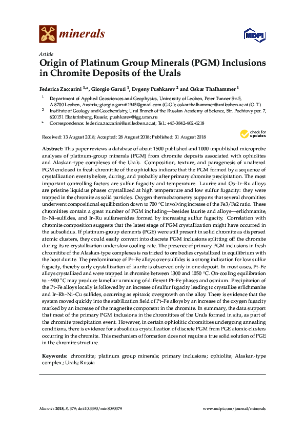 (PDF) Origin of Platinum Group Minerals (PGM) Inclusions in Chromite ...