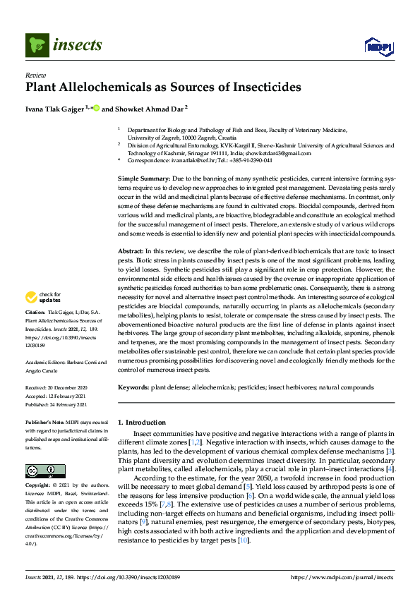 (PDF) Plant Allelochemicals as Sources of Insecticides | showket dar ...