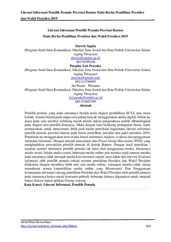 (PDF) Literasi Informasi Pemilih Pemula Provinsi Banten Pada Berita ...