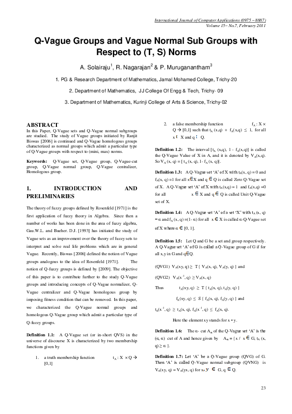 (PDF) Q-Vague Groups and Vague Normal Sub Groups With Respect to (T, S ...