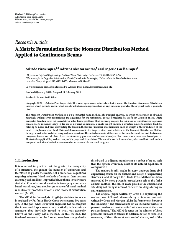 (PDF) A Matrix Formulation for the Moment Distribution Method Applied ...