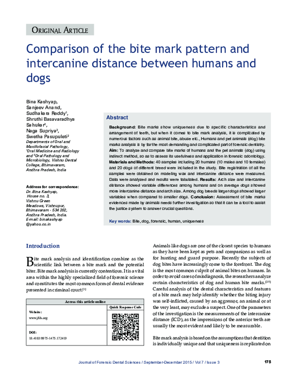 (PDF) Comparison of the bite mark pattern and intercanine distance ...