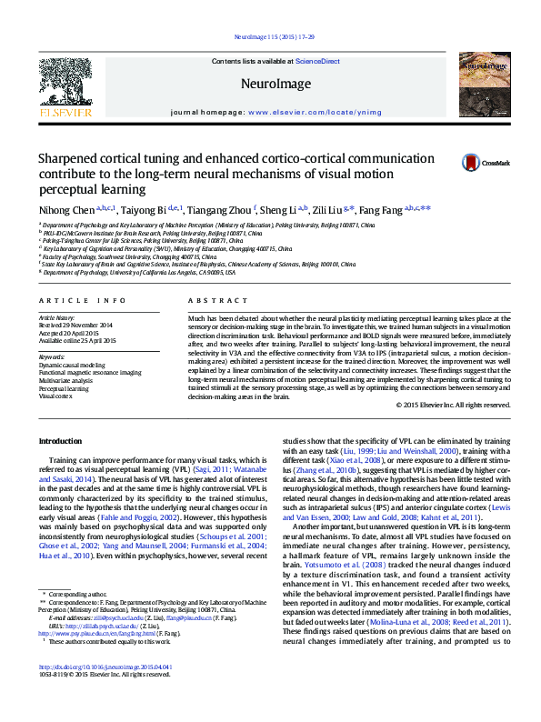 (PDF) Neural mechanisms of motion perceptual learning