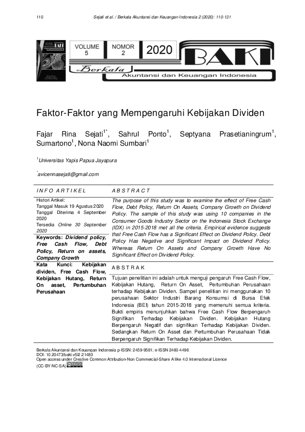 Pdf Faktor Faktor Yang Mempengaruhi Kebijakan Dividen