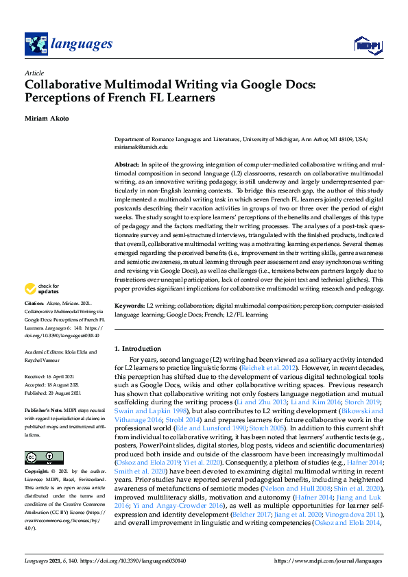 (PDF) Collaborative Multimodal Writing via Google Docs: Perceptions of ...