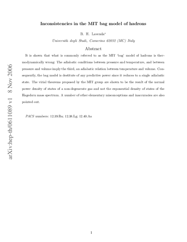 (PDF) High temperature properties of the MIT bag model