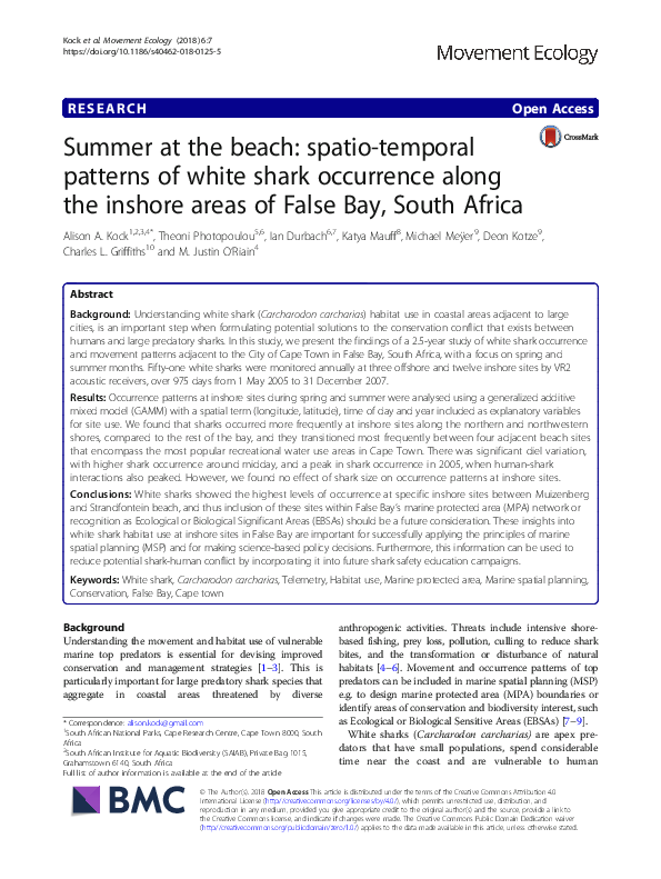 (PDF) Summer at the beach: spatio-temporal patterns of white shark ...