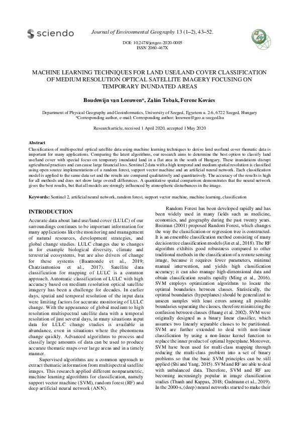 (PDF) Machine Learning Techniques for Land Use/Land Cover ...