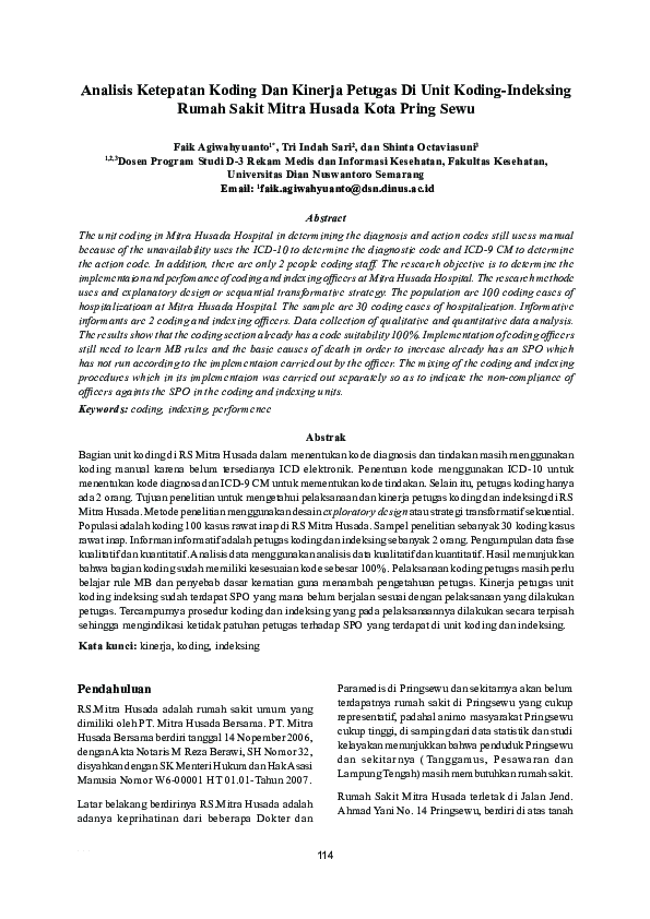 (PDF) Analisis Ketepatan Koding Dan Kinerja Petugas DI Unit Koding/Indeksing Rumah Sakit Mitra ...