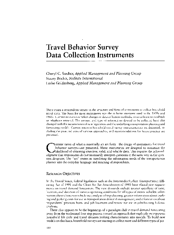 (PDF) Travel Behavior Survey Data Collection Instruments